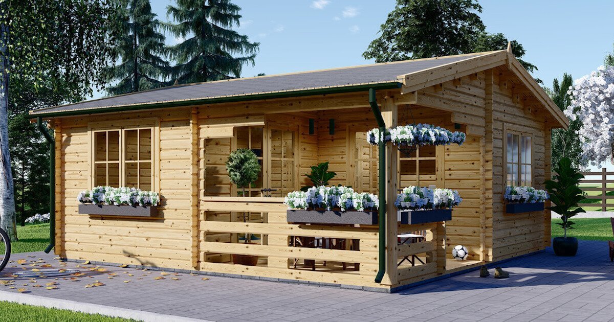 Abris de jardin en bois avec salle de bain, toilette et douche