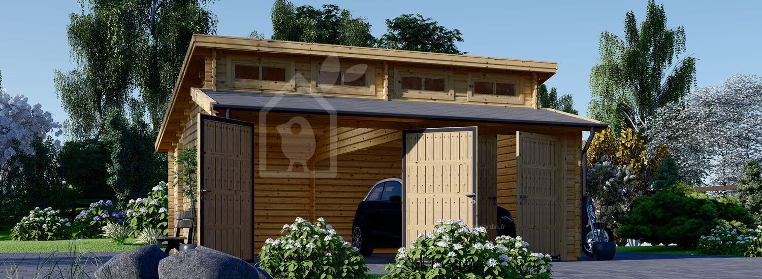Garage en bois double TWIN (44 mm), 6x6 m, 36 m²