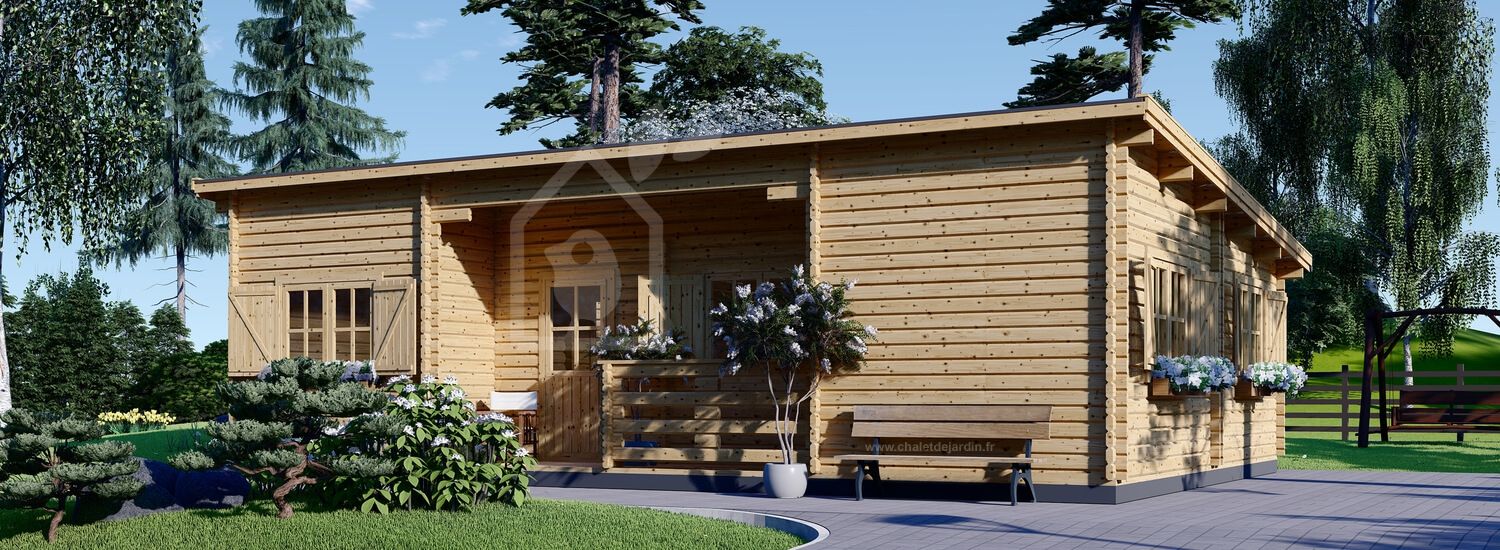 Chalet en bois UZES à toit plat (58 mm), 70 m²