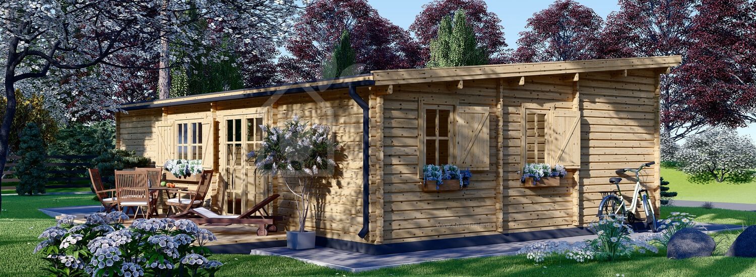 Chalet en bois habitable à toit plat UZES (44+44 mm, RT2012), 70 m²