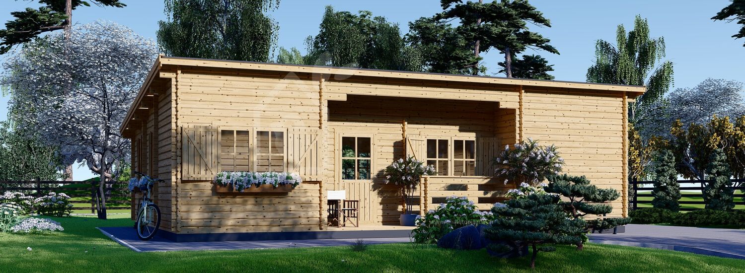Chalet en bois UZES à toit plat (58 mm), 70 m²