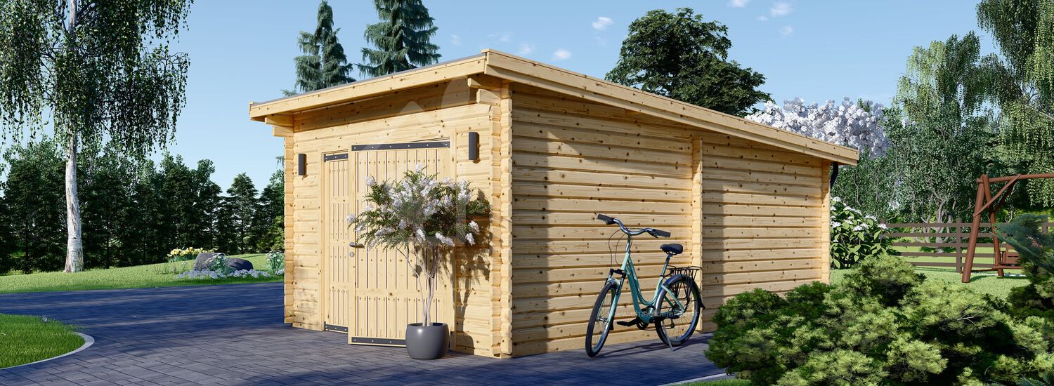 Garage en bois à toit plat MODERN (44 mm), 3.6x5.4 m, 19.9 m²