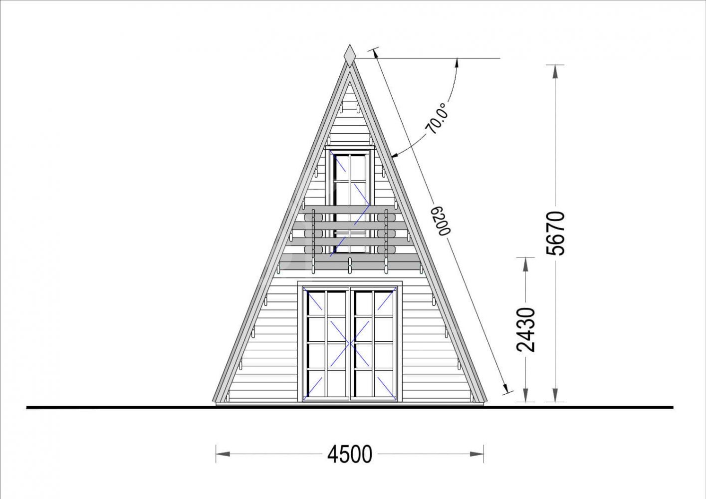 Abri de jardin TIPI, 4.5x7 m, 23 m² + 14 m² mezzanine
