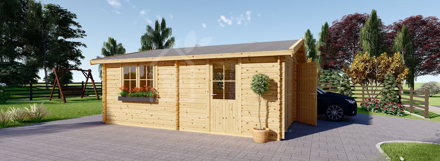 Garage en bois double (44 mm), 6x6 m, 36 m²